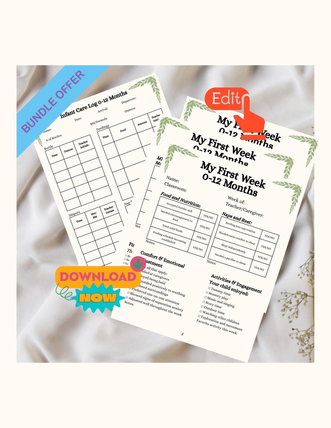 Daily Log for Parents, My First Week Baby Keepsake Gift, Daycare Baby ...