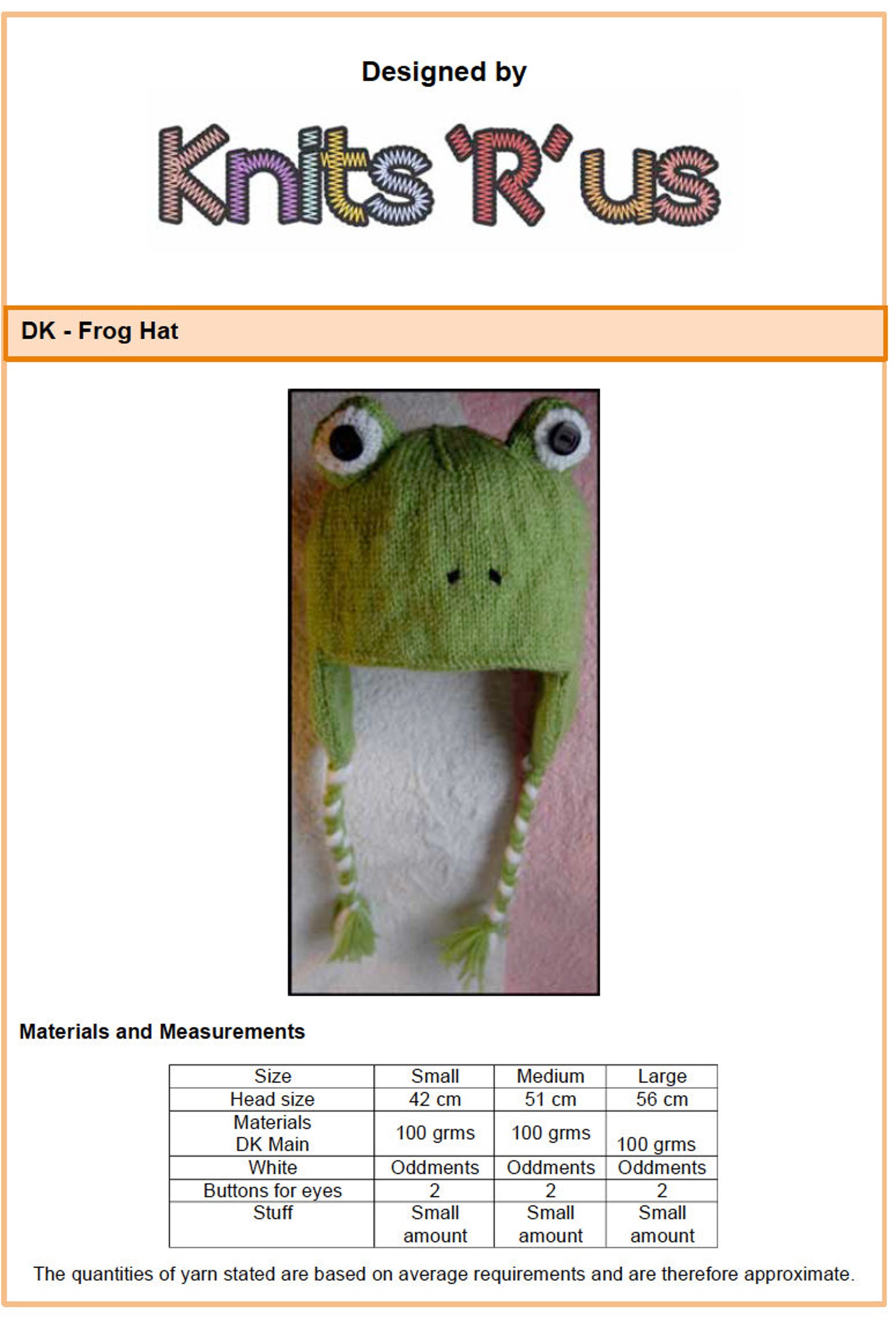 PDF Instant Digital Download Knitting Pattern - DK - Frog Hat With Ear ...