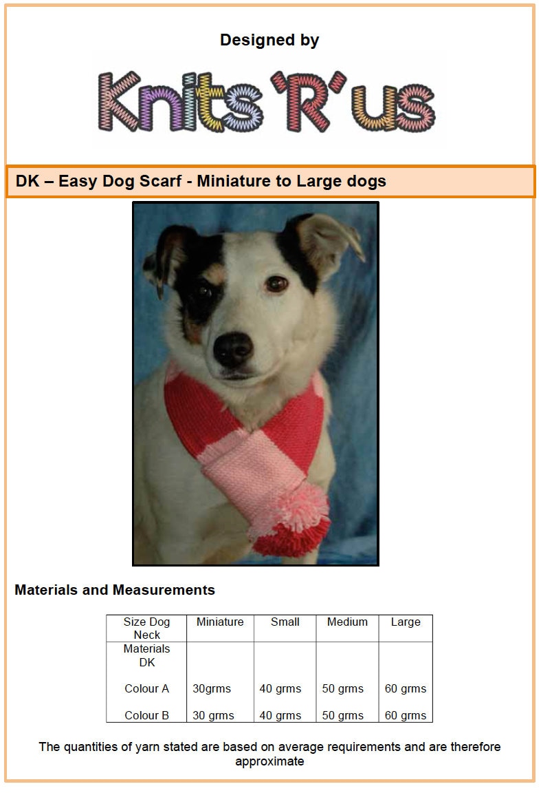 PDF Instant Digital Download Knitting Pattern - Dog Scarf - DK ...