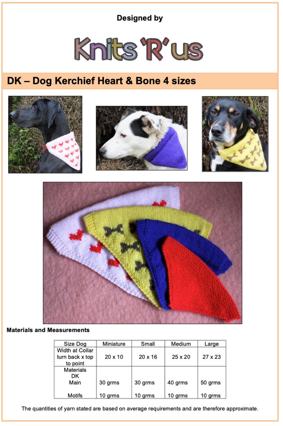 PDF Instant Digital Download Knitting Pattern DK Dog Kerchief / Scarf ...