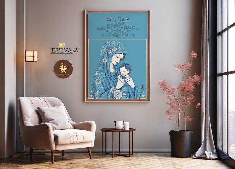 Hail Mary Prayer Virgin Mary & Baby Jesus Christian Art Catholic ...