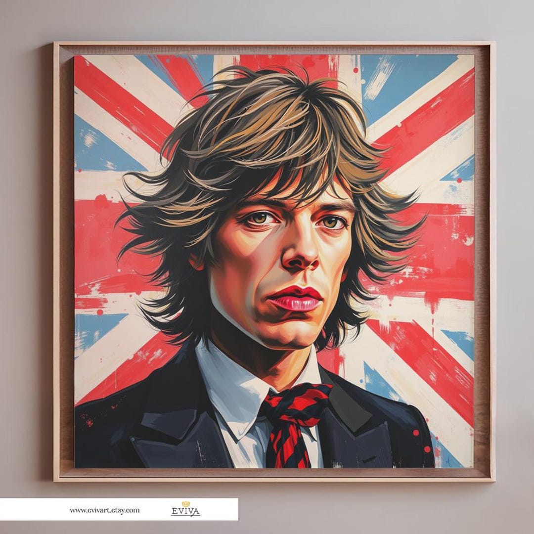 Mick Jagger Rolling Stones in Front of a Union Jack Flag | Printable Poster Decor Modern Art ...