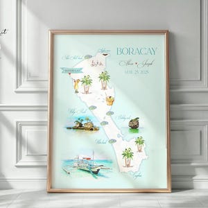 Boracay Island Philippines Asia Map Poster Wall Art Wedding Print ...