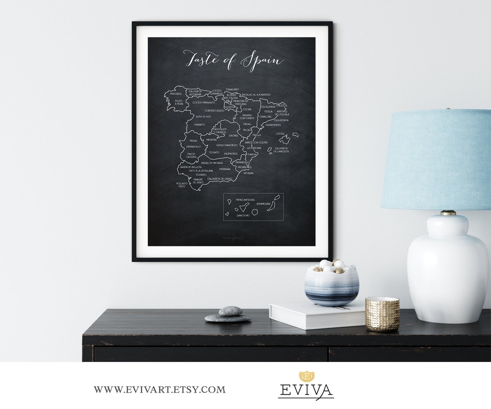 Taste of Spain Spain Culinary Map Art Print Spanish Cuisine | Etsy