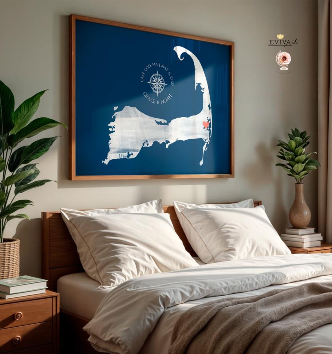Cap Cod USA Massachusetts Map Navy Blue Wedding Print Destination ...