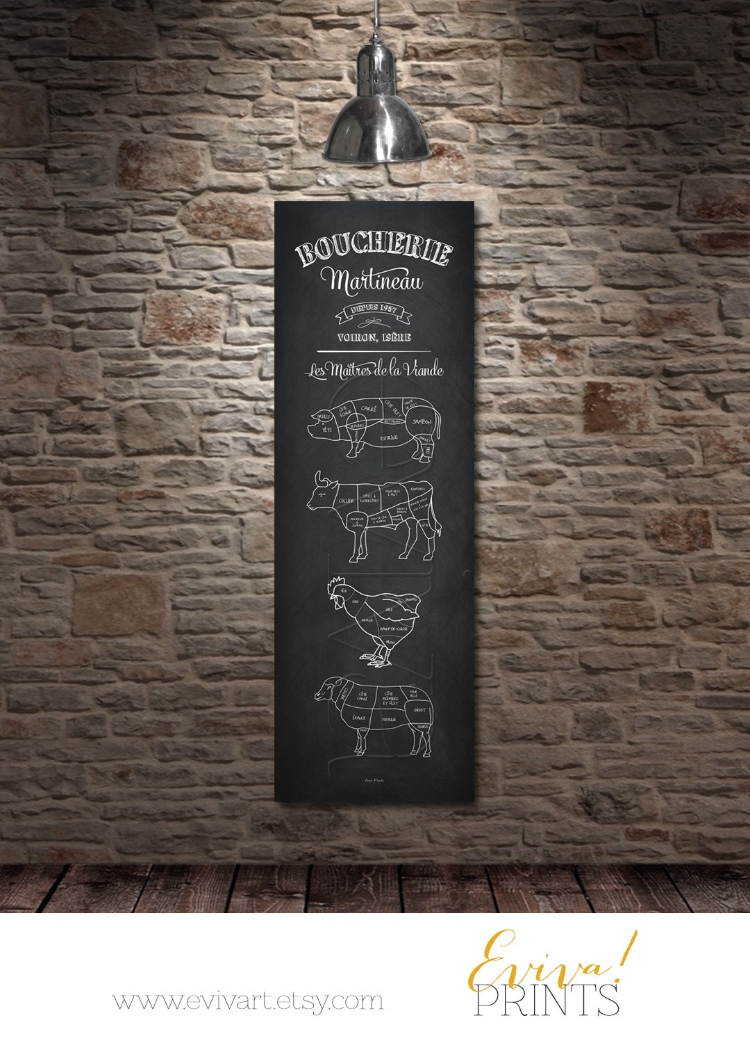 Poster Wall Art French Butcher Shop Butcher Cuts Meat Cuts Boucherie ...