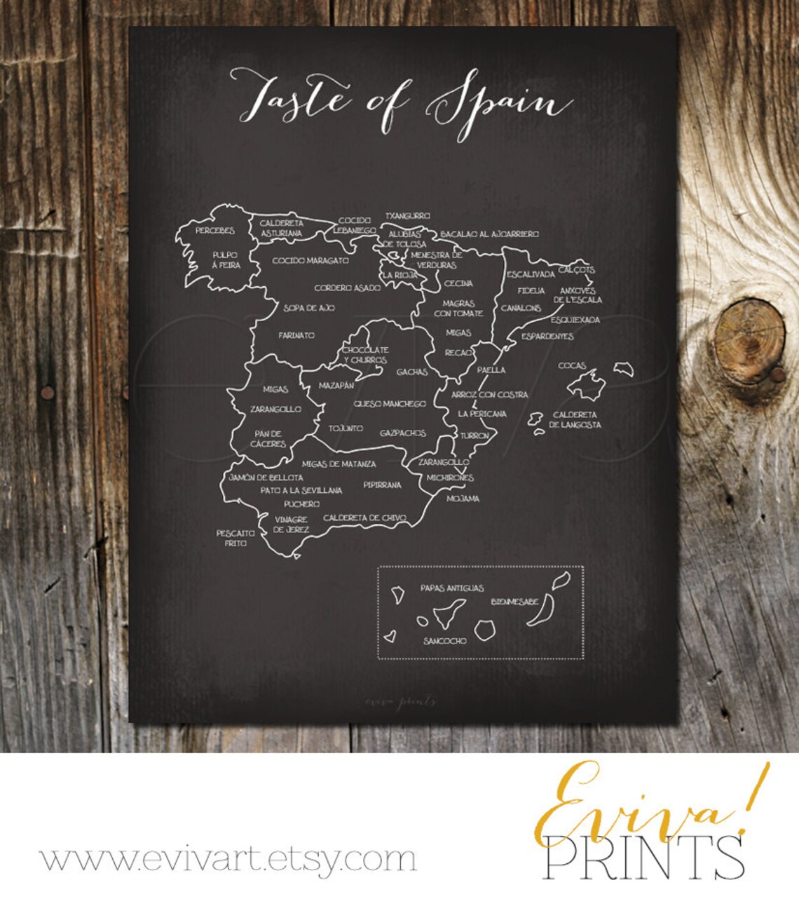 Taste of Spain Spain Culinary Map Art Print Spanish Cuisine | Etsy