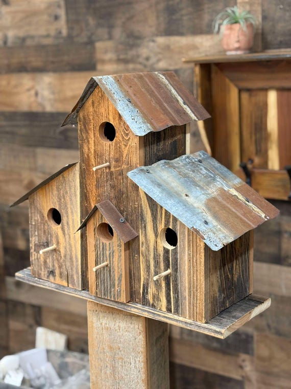 Barn Wood Birdhouses Rustic Western Cozy Faux Wooden Cabin Birdhouse