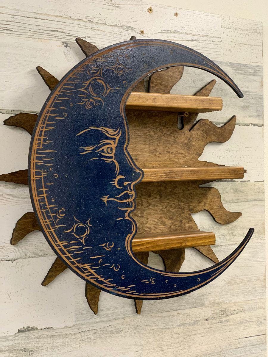 Sun and Moon Wall Shelf, Laser Cutout Celestial Shelf, Wall Shelf, Mid ...