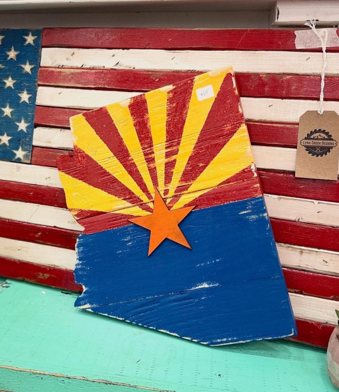 Small AZ Shape State Flag, Barn Wood Style Arizona Flag, Arizona Flag ...