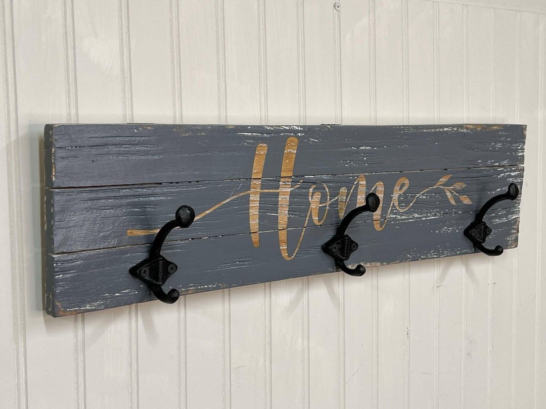 Vintage Coat Rack, Cast Iron Hooks, Distressed Coat Rack, Small Coat ...