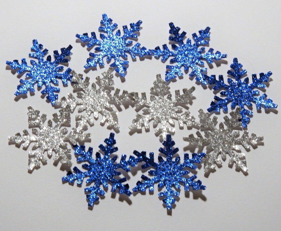 50 Silver and Blue Glitter Snowflakes,confetti,embellishment,wedding ...
