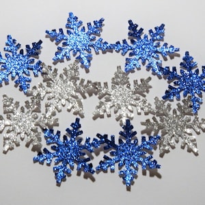 50 Silver and Blue Glitter Snowflakes,confetti,embellishment,wedding ...
