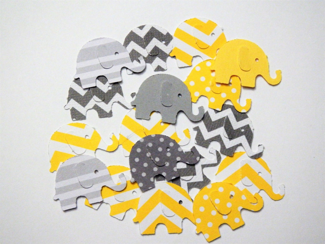 100 Gray Yellow Elephants,confetti,baby Shower,nursery,invitations ...