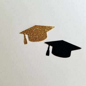 50 Gold Glitter and Black Graduation Cap Confetti,graduation Party ...