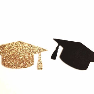50 Gold Glitter and Black Graduation Cap Confetti,graduation Party ...