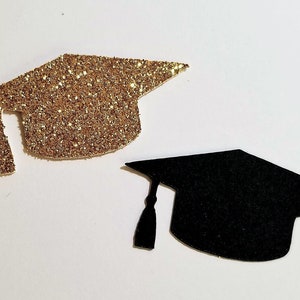 50 Gold Glitter and Black Graduation Cap Confetti,graduation Party ...