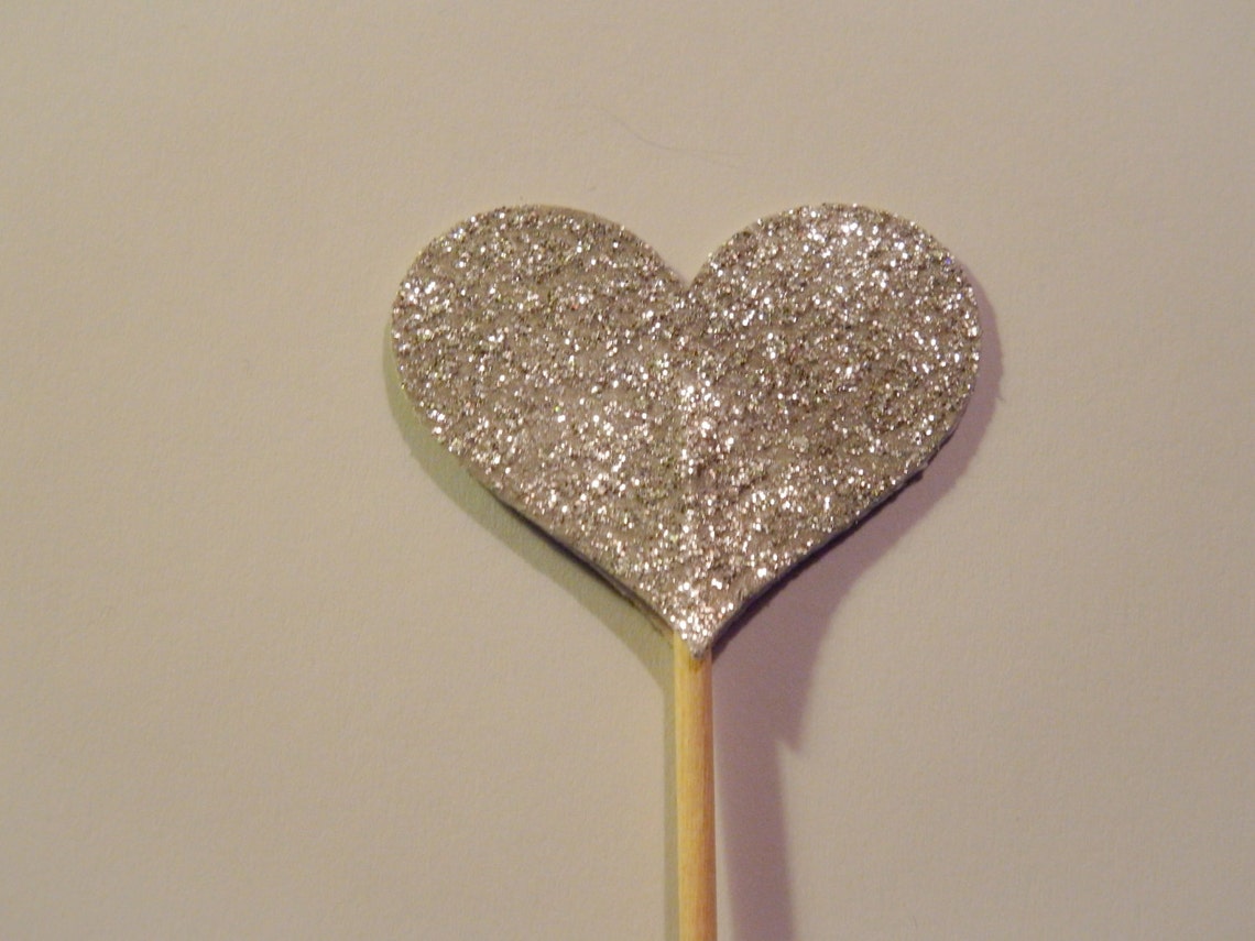 Silver Glitter Heart Cupcake Toppers: Wedding, Anniversary, Shower - Etsy