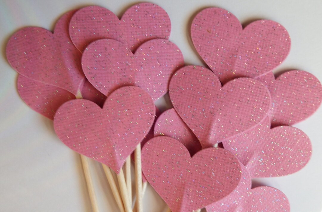 Pink Glitter Corazón Cupcake Toppers, Cumpleaños, Baby Shower, Gender ...