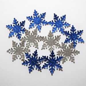 50 Silver and Blue Glitter Snowflakes,confetti,embellishment,wedding ...
