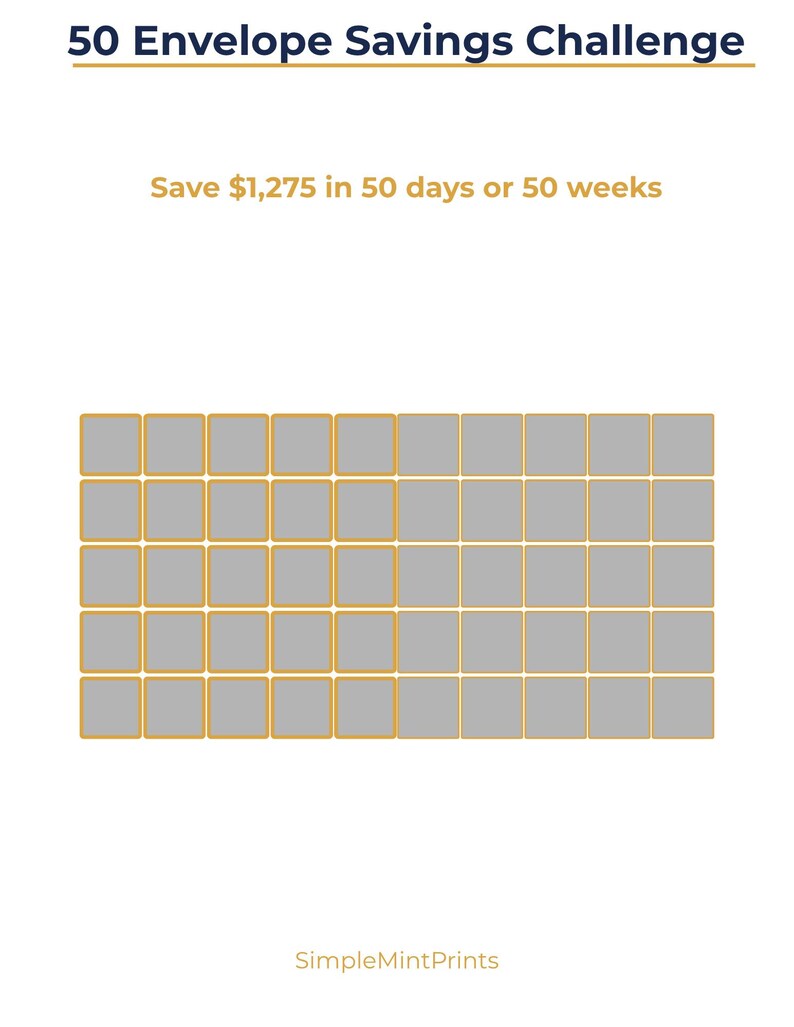 50 Envelope Savings Challenge Printable | Save 1,275 Dollars ...