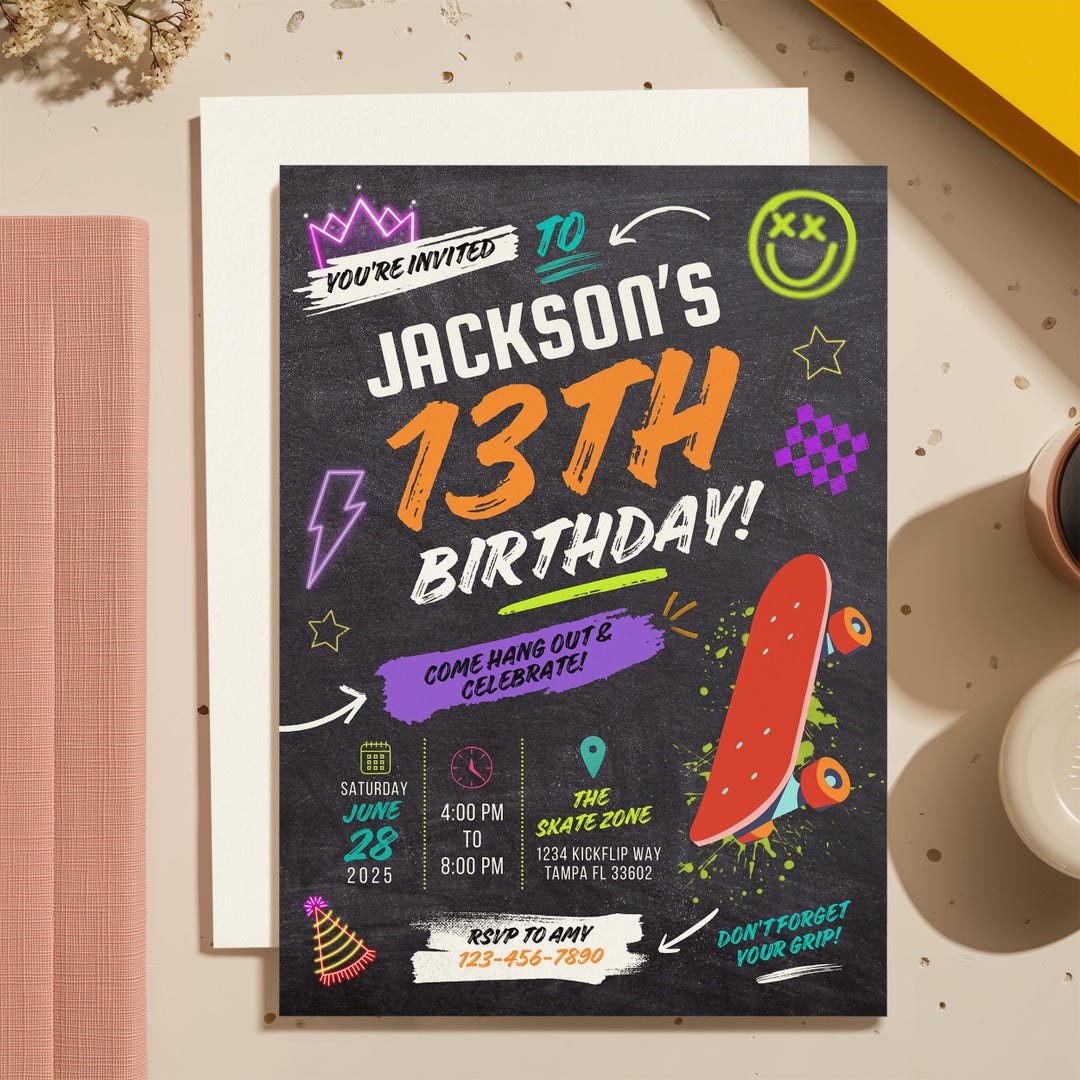 90s Neon Graffiti Birthday Invitation | Teen Retro Canva Template ...