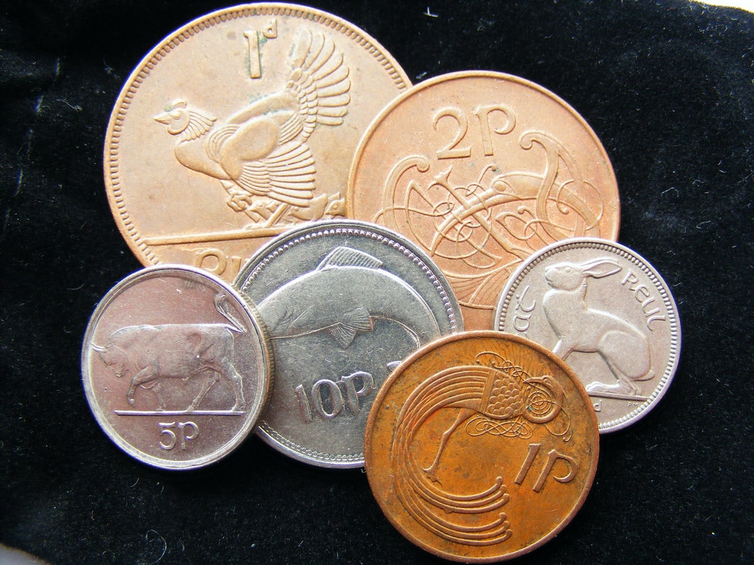 6 Authentic Irish Animal Coins in A Plush Velvet Pouch Mix of Decimal ...