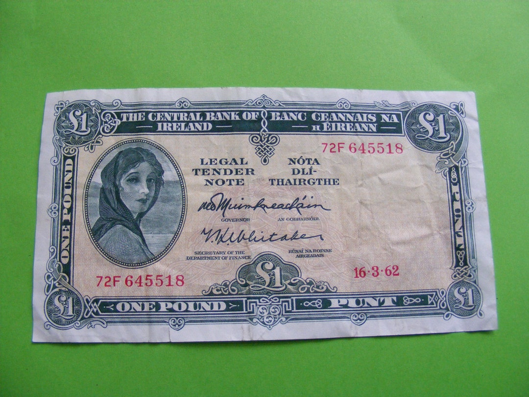 1962 Irish One Pound Banknote Ireland Lady Lavery Old 1 Note Paper ...