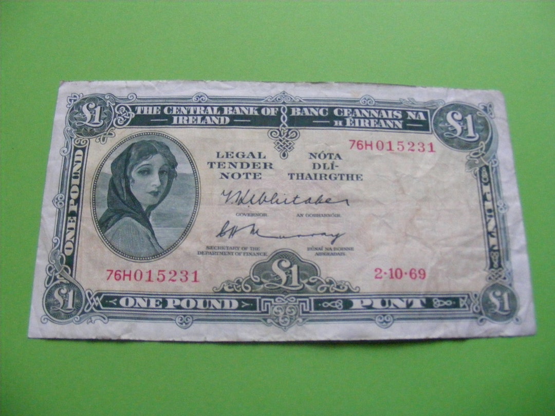 Ireland 1969 One Pound Banknote Lady Lavery Old Irish 1 Note Paper ...