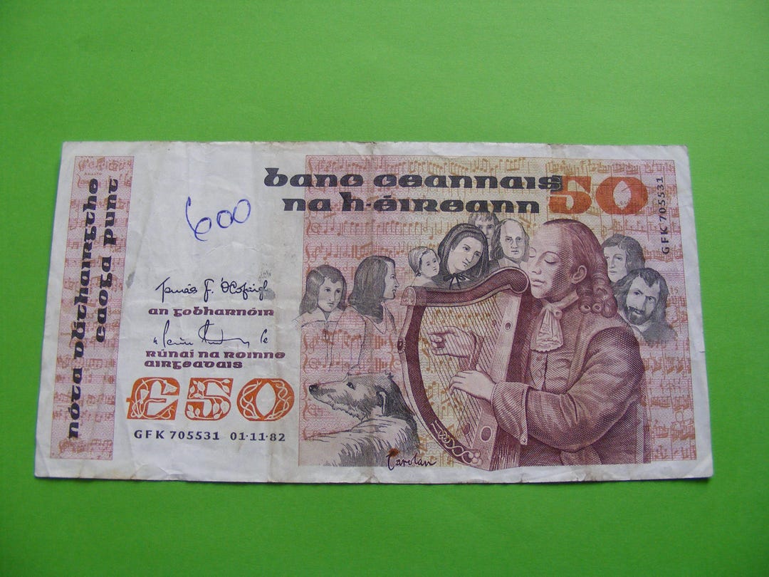 Irish 1982 Fifty Pound Banknote Carolan B Series Old Ireland 50 Note ...