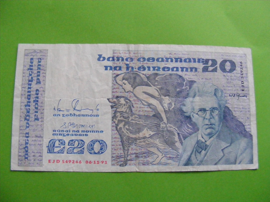1991 Irish Twenty Pound Banknote Old Vintage Ireland 20 Paper Money ...