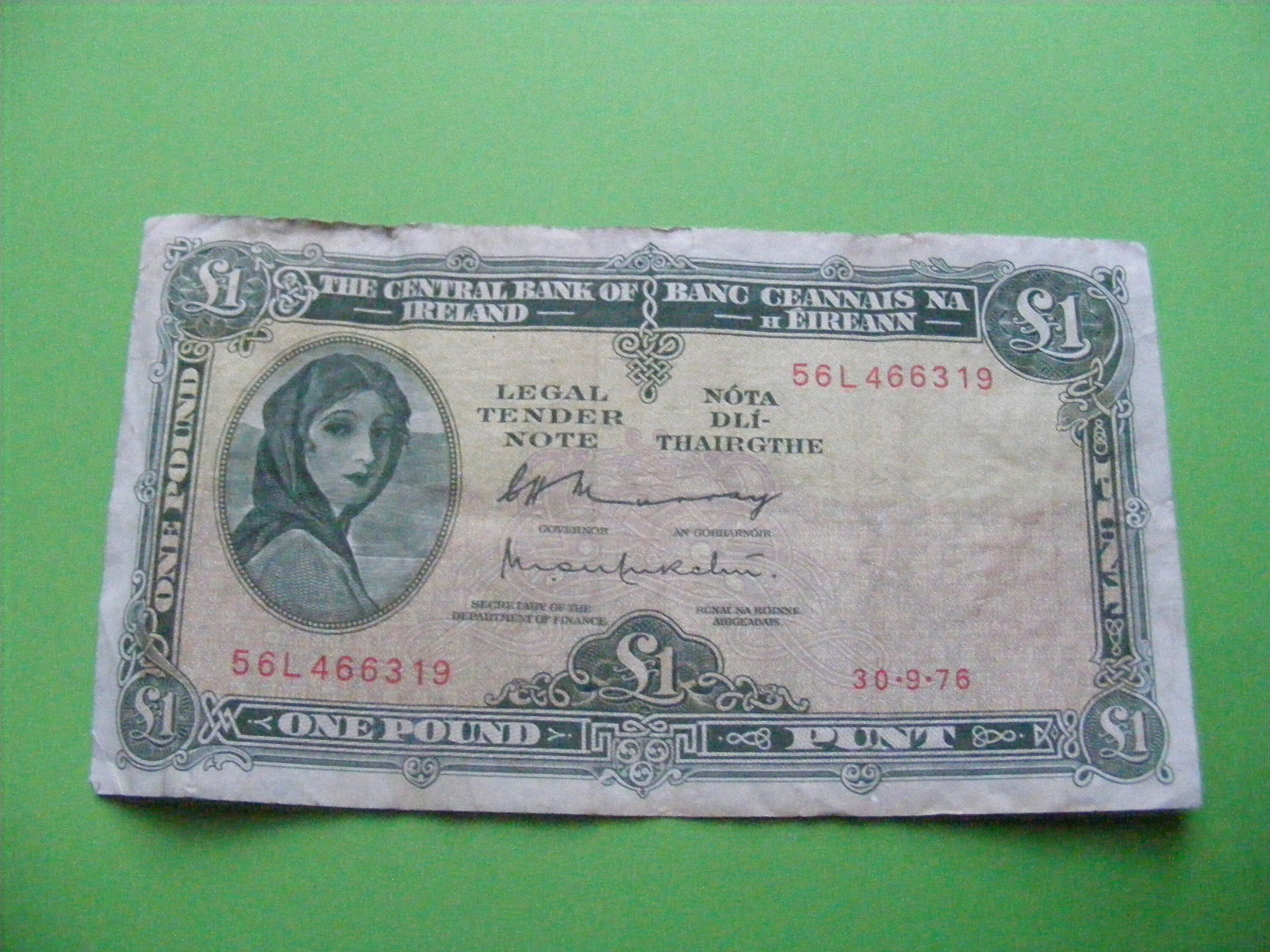 1976 Irish One Pound Banknote Lady Lavery Old Ireland 1 Note Paper ...