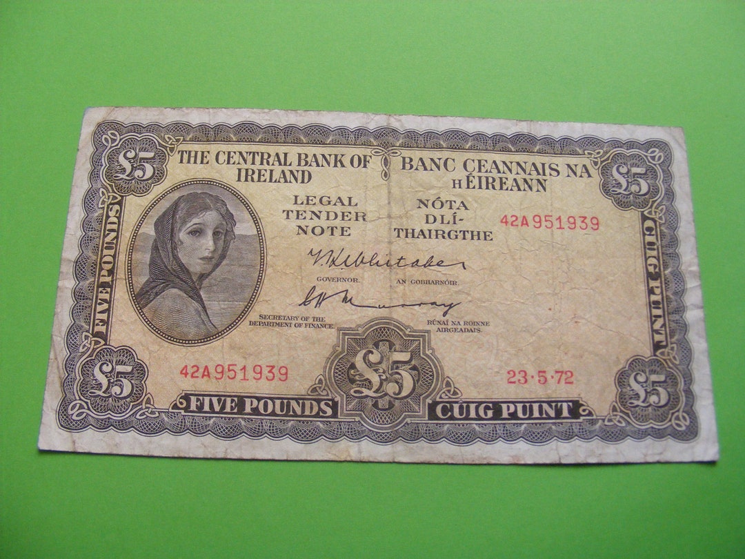 1972 Irish Five Pound Banknote Irish Lady Lavery Old 5 Note - Etsy