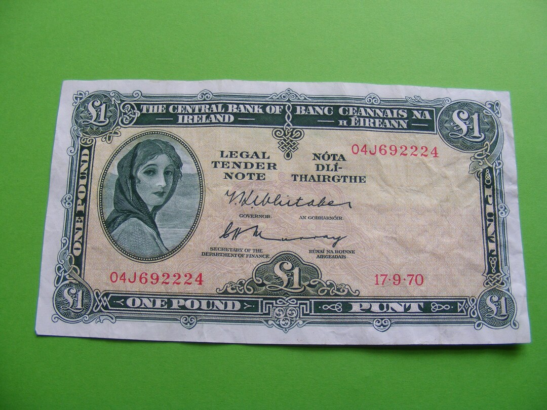 1970 Irish One Pound Banknote Lady Lavery Old Ireland 1 Note Paper ...