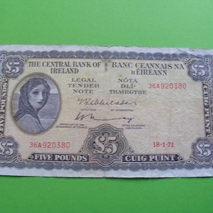 1971 Irish Five Pound Banknote Irish Lady Lavery Old 5 Note - Etsy
