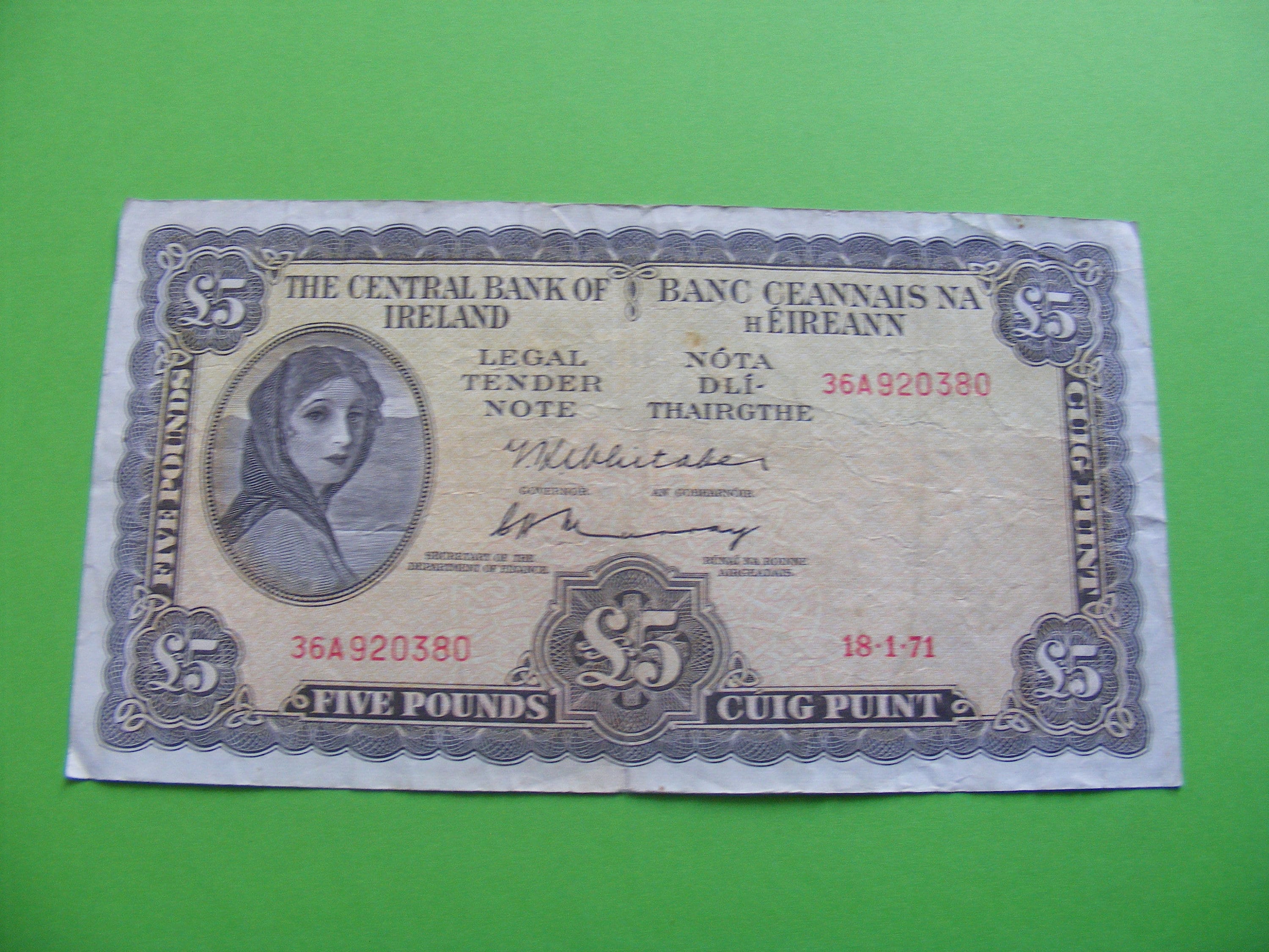 1971 Irish Five Pound Banknote Irish Lady Lavery Old 5 Note - Etsy