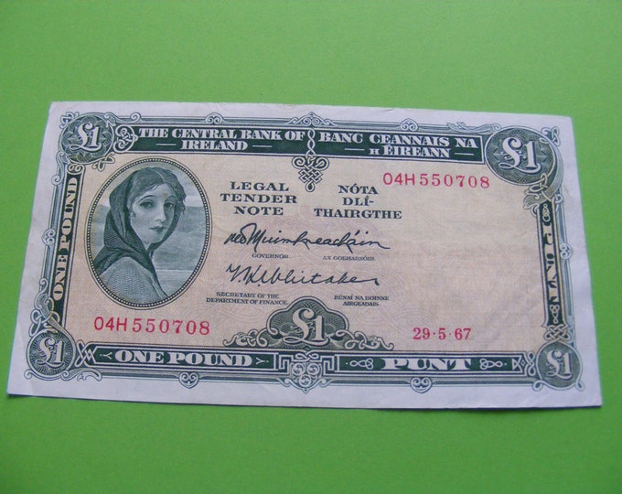 1967 Ireland One Pound Banknote Lady Lavery Old Irish 1 Note Paper ...