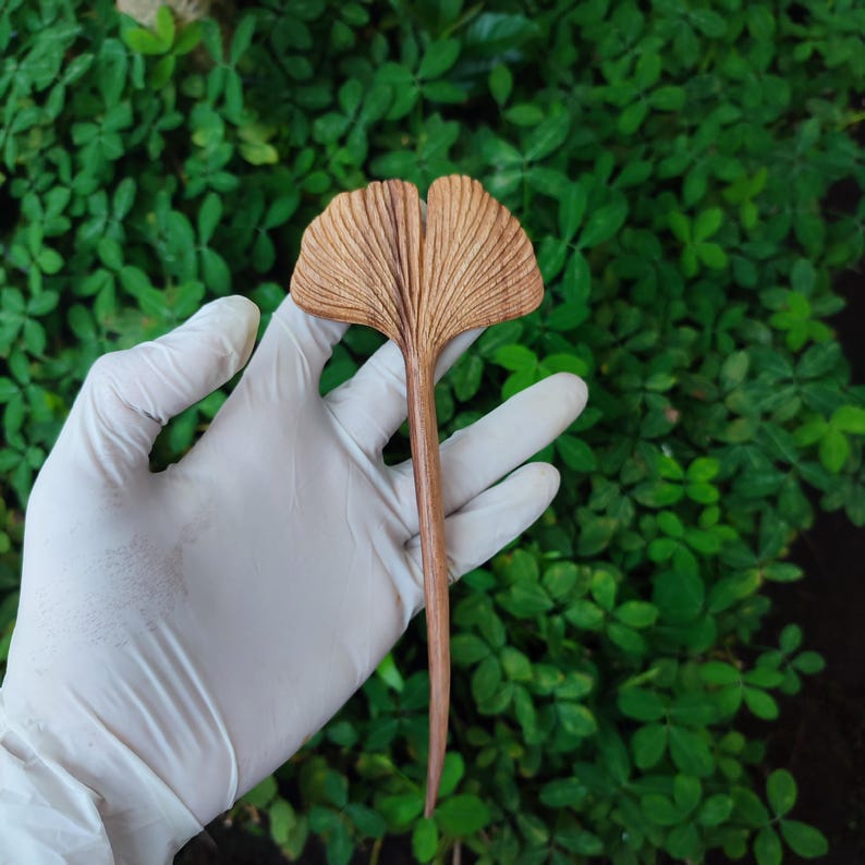 Ginkgo Leaf Hair Pin | Carved Wooden Hair Fork, Boho Bun Holder for ...