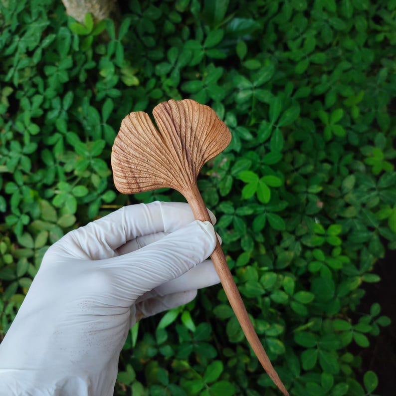 Ginkgo Leaf Hair Pin | Carved Wooden Hair Fork, Boho Bun Holder for ...