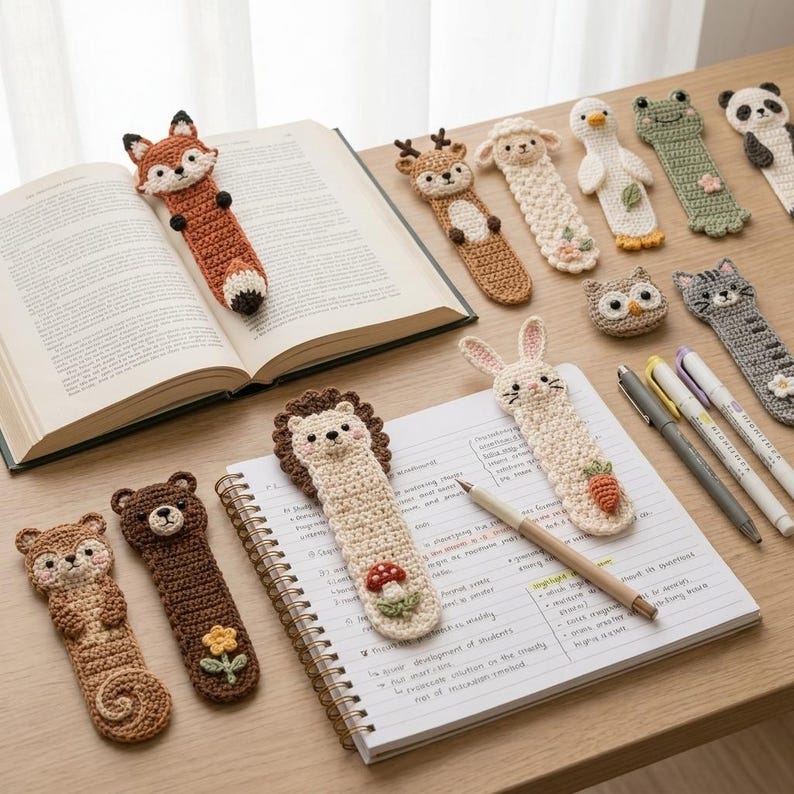 12 Crochet Bookmark Pattern PDF, Woodland Animal Bookmark Crochet Pdf ...