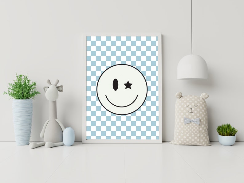 Cool Kids Retro Wall Art Set | Digital Prints | Checkered Smiley Face ...
