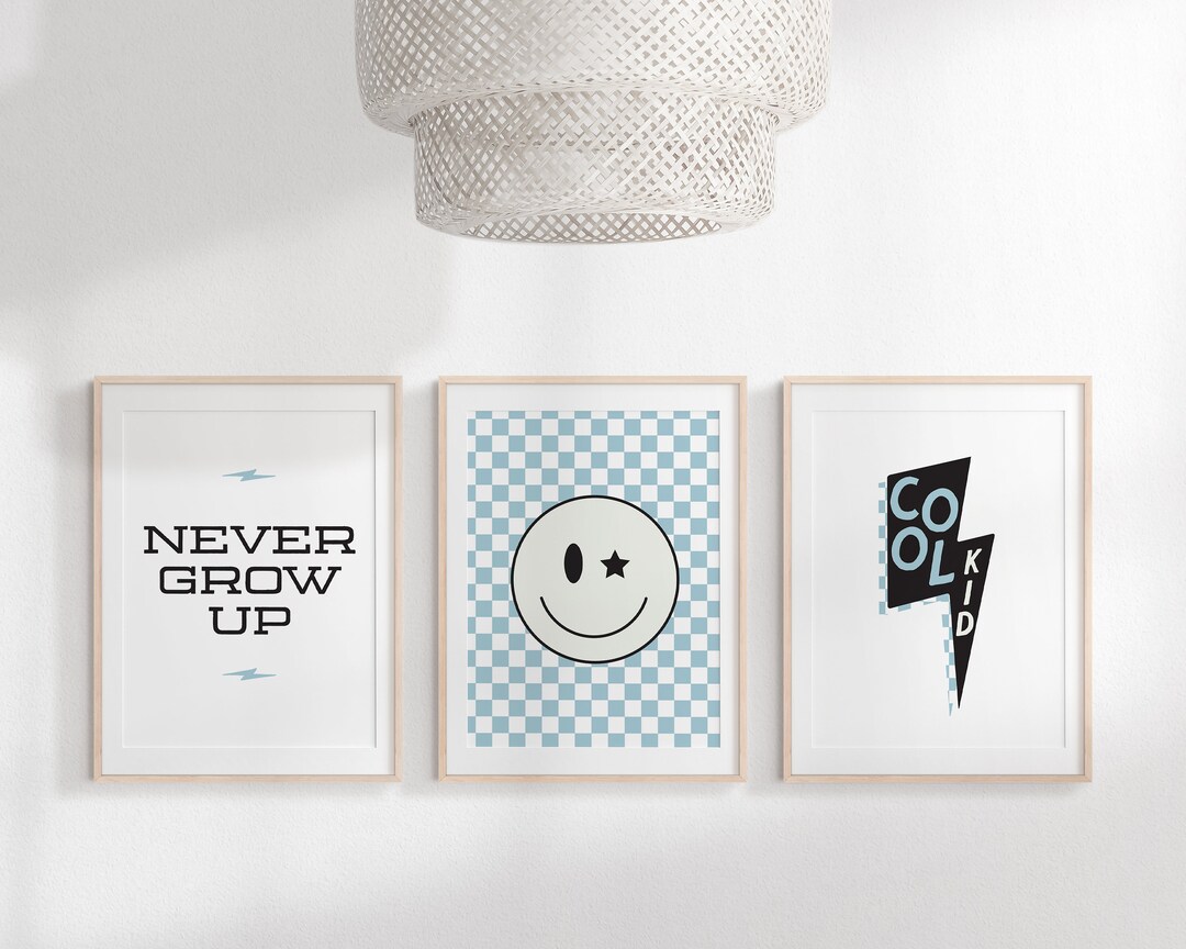Cool Kids Retro Wall Art Set | Digital Prints | Checkered Smiley Face ...