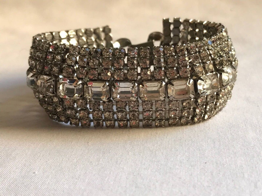 Vintage WEISS Rhinestone Crystal Bracelet Deco 50s Hollywood Regency ...