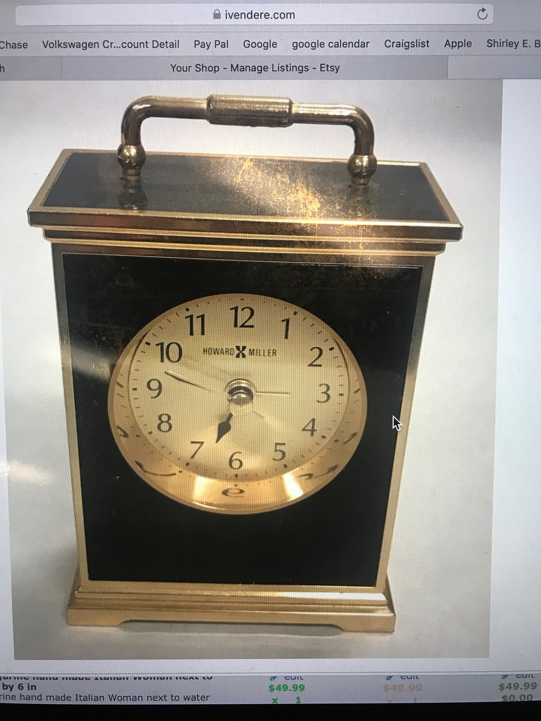 HOWARD MILLER Vintage Desk Clock Battery Works Black Front Brass 3 by 4 ...