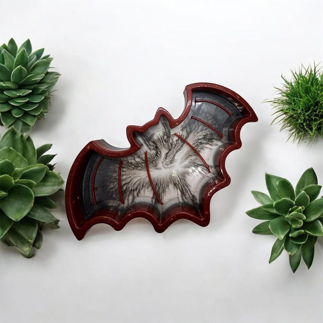 Handmade Resin Bat Tray: Dark Red & Black Decorative Dish - Etsy