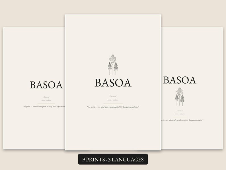 Basoa Basque Word Print | 9 Prints · 3 Languages | Nature Lover Gift ...