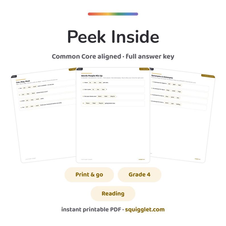 4th Grade Reading Worksheets, Common Core Grammar, Roots, Homophones ...