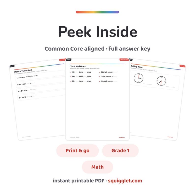 1st Grade Math Worksheets, Common Core Addition Subtraction (PDF) - Etsy