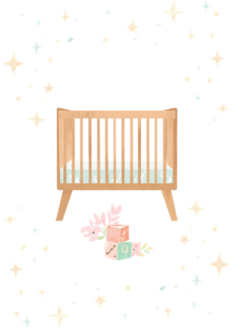 Boho Crib Baby Shower Invitation, Watercolor Crib, Blocks, Stars ...