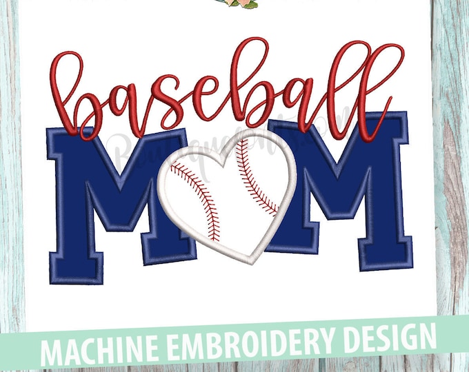 Baseball Mom Applique Machine Embroidery Design - Instant Download - Etsy
